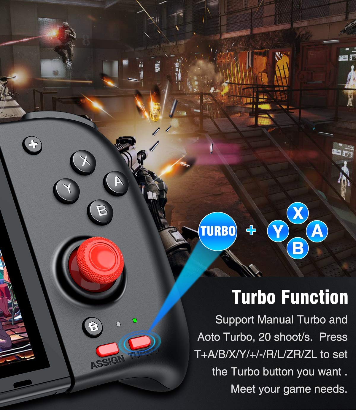 Kydlan Programmable Switch Controller Joycon for Nintendo Switch Joycon with Turbo, Motion Function, Replacement for Nintendo Switch Controller Joycon, Big Grip Switch Remote for Joycon