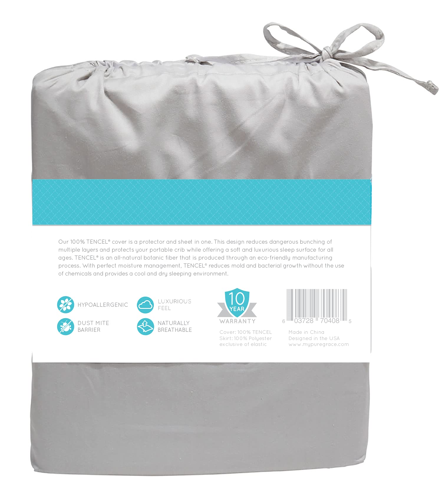 PUREgrace Playard Mattress Sheet and Protector in one -Made with Skin Friendly Tencel, Waterproof Cover Protects and Fits Pack N Play, Mini Portable Crib Mattresses, or Co-Sleepers
