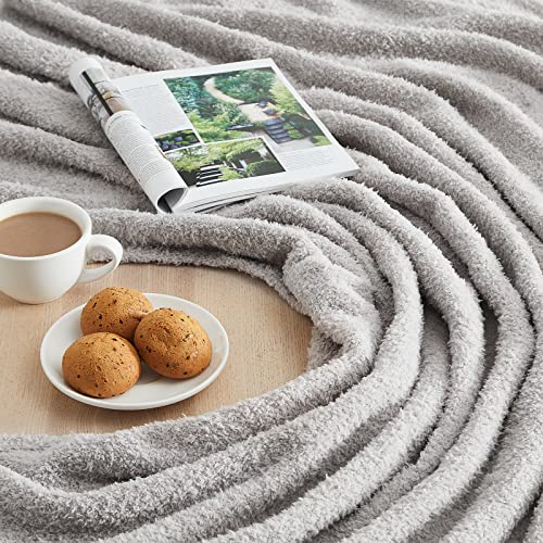 CYMULA Knit Throw Blanket for Couch Light Grey - Super Soft Lightweight Plush Fuzzy Fluffy Warm Cozy Blankets and Throws for Sofa Bed, 50x60 inches