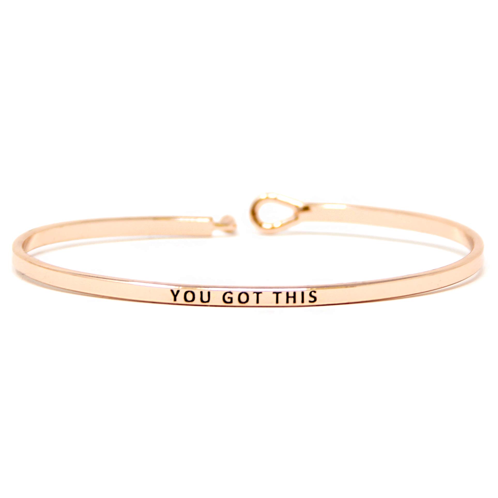 by you Inspirational Positive Quote Message Engraved Thin Cuff Bangle Hook Bracelet (YOU GOT THIS-ROSE GOLD)