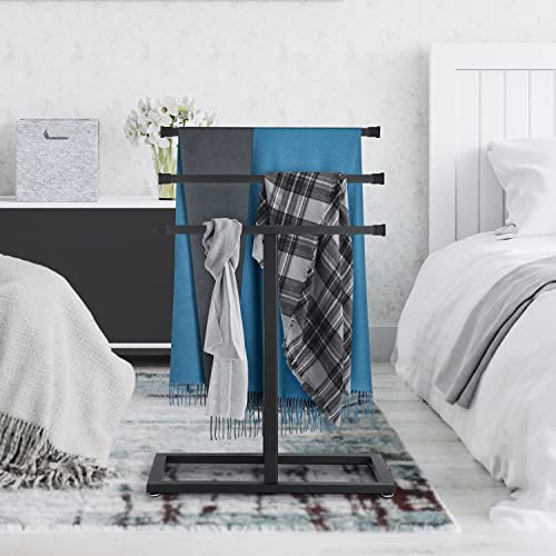MYOYAY Freestanding Towel Racks Holder for Bathroom 3-Tier Metal Towel Bar Stand Organizer for Bath & Hand Towels for Bathroom Shower Storage Black