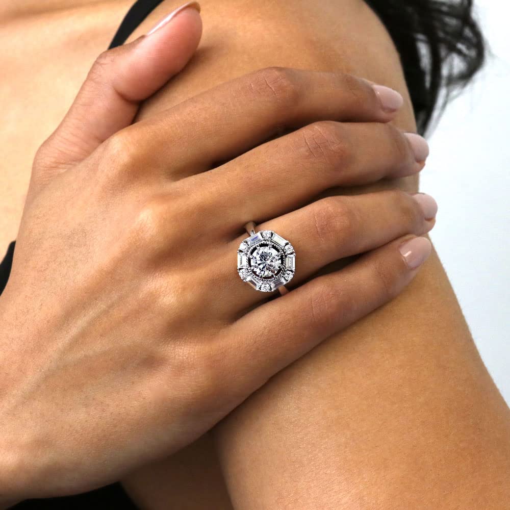 BERRICLE Sterling Silver Halo Wedding Engagement Rings Round Cubic Zirconia CZ Cable Ring for Women, Rhodium Plated Size 7
