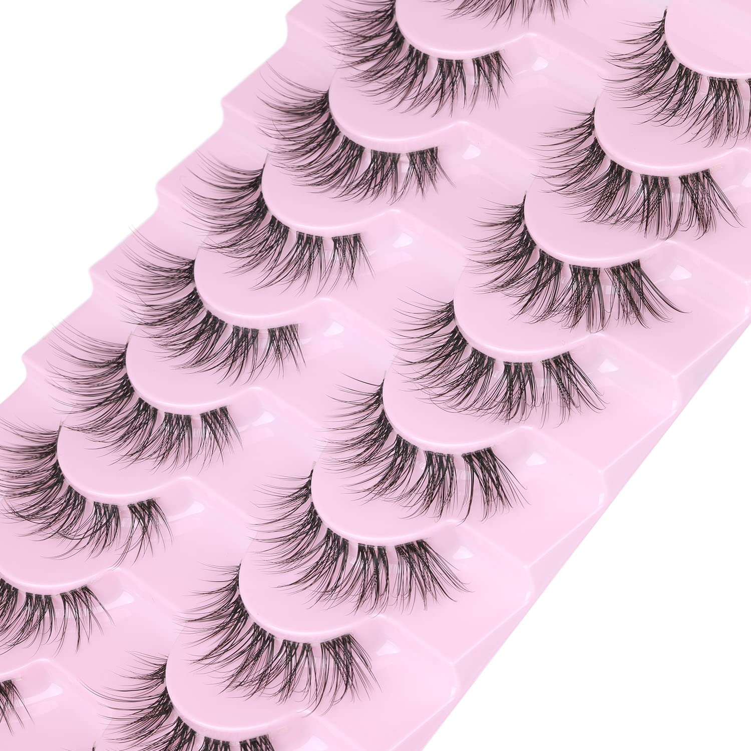 Cluster Lashes with Scissors False Eyelashes Natural Look Wispy Faux Mink Lashes Clear Band Individual DIY Cat Eye Strip Lashes Pack 9 Pairs
