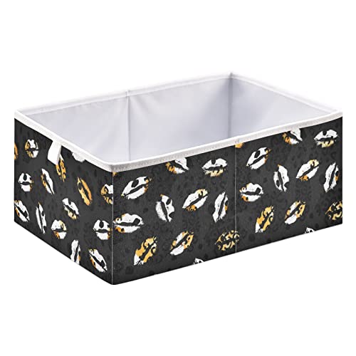 CaTaKu Lips Leopard Skin Cube Storage Bins for Organization, Rectangular Fabric Storage Cubes Storage Bins for Cube Organizer Foldable Storage Baskets for Shelves Living Room