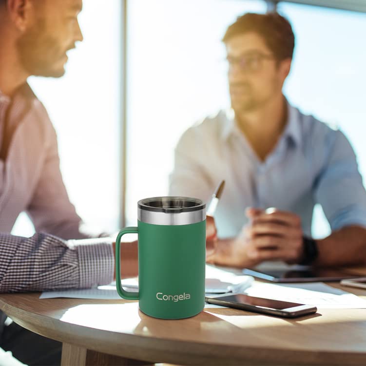 Congela Gifts for Dad Fathers Day 22oz Green Stainless steel insulated coffee mug with handle, large size, vacuum tea cup with Tritan lid for hot and cold drinks, (Forest, 22oz)