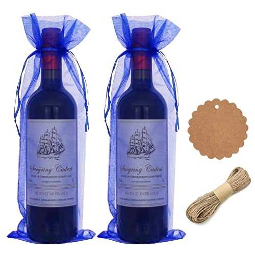 DIWNELEM 30 Pack Organza Wine Bottle Bags Organza Wine Gift Bags with Drawstring Wine Wrapping Bags for Birthday,Wedding,Baby Shower,Party Favors,Festivals,Decorations (Blue)