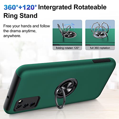 JAME for Samsung A03s Case, Samsung Galaxy A03s Case with Screen Protector[2 Pcs], Slim Soft Shockproof Phone Case with Rotation Kickstand [Magnetic Car Mount Feature] for Glaaxy A03s Case-Green