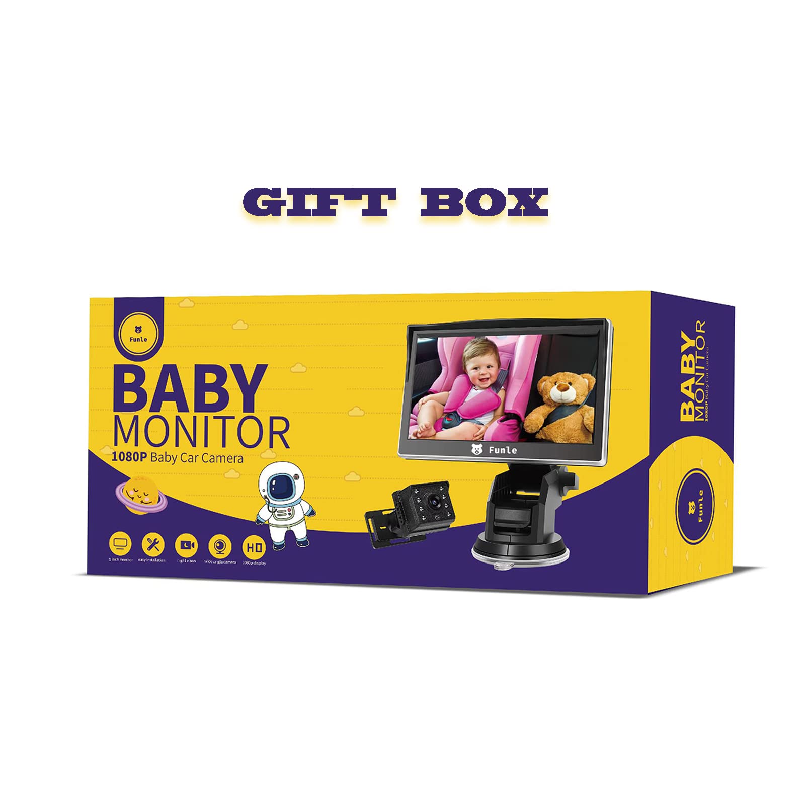 Funle Baby Car Camera for Backseat with Camera Rear Facing Car Seat Wireless Baby Car Mirror 5'' AHD1080P Infant Monitor with IR Night Vision