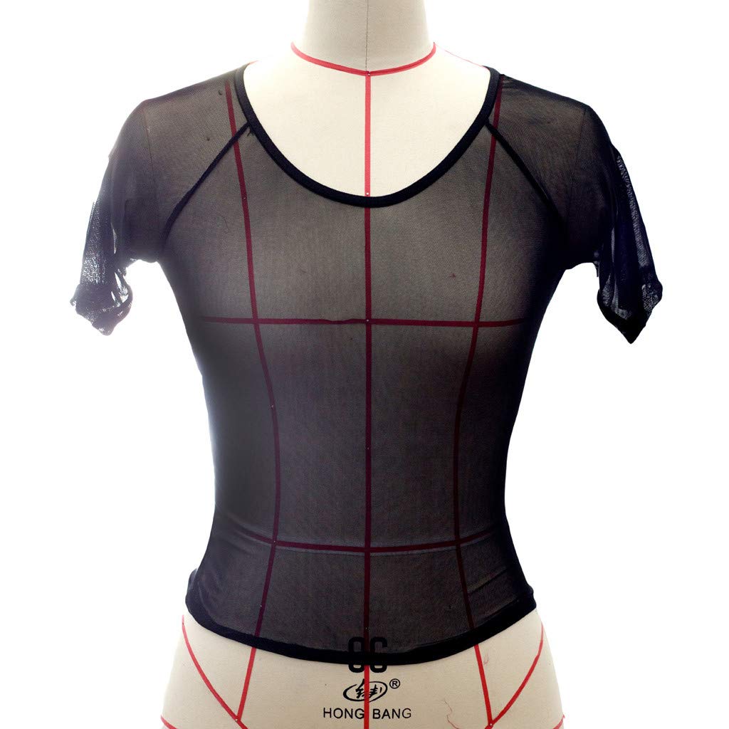 Padaleks Crop Top for Women Sheer Mesh See-Through Tee Shirt Casual T-Shirts Short Sleeve Tops Blouse