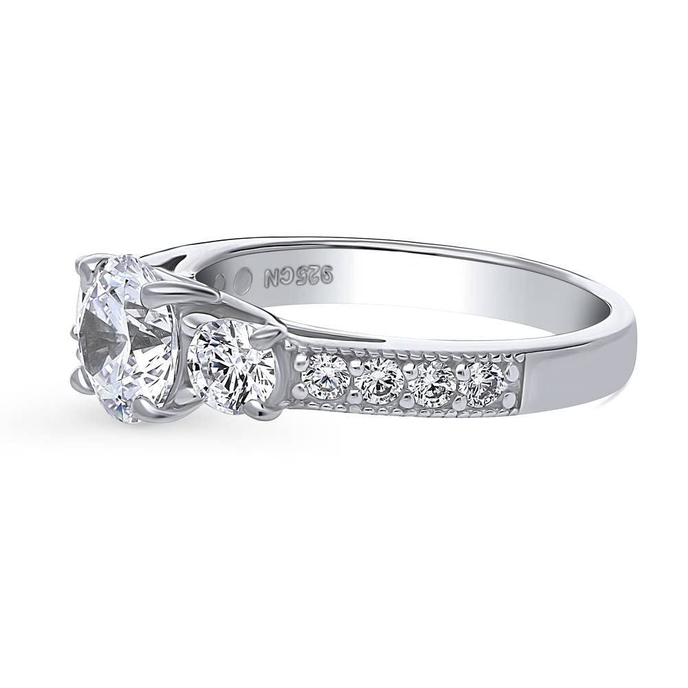 BERRICLE Sterling Silver 3-Stone Wedding Engagement Rings Round Cubic Zirconia CZ Anniversary Promise Ring for Women, Rhodium Plated Size 6