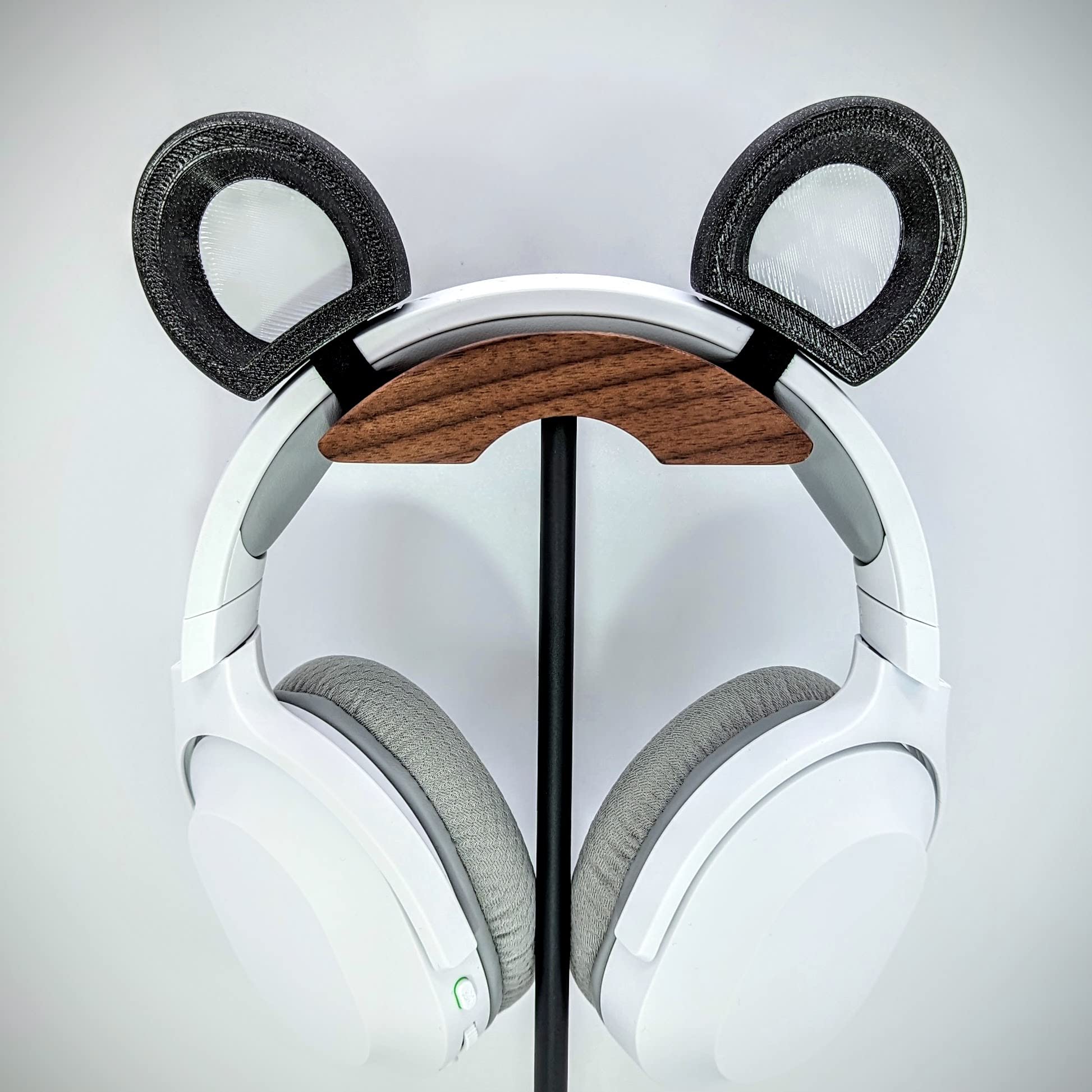 BeamTeam3D Bear Ears for Headphones - Adorable Brown and Panda Bear Headphones Attachment in Various Colors with Self Fastener - Bear Ears for Gamers and Streamers (Sparkle Black/White)