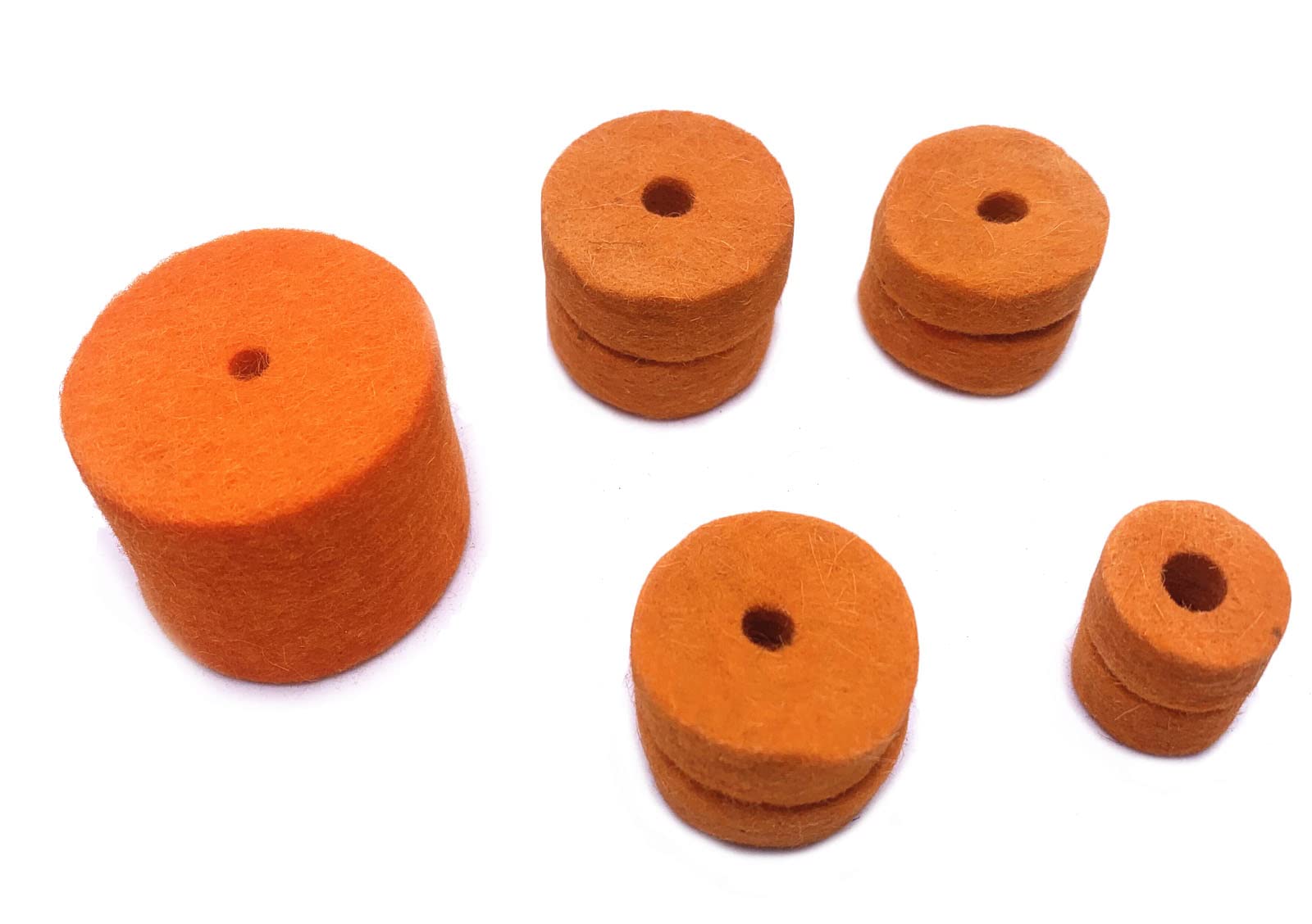 TUOREN 9 Piece Drum Felt Pad Kit Cymbal Felts Hi-Hat Clutch Felt Cushions Pedal Beater Felt Head Replacement for Drum Set Orange