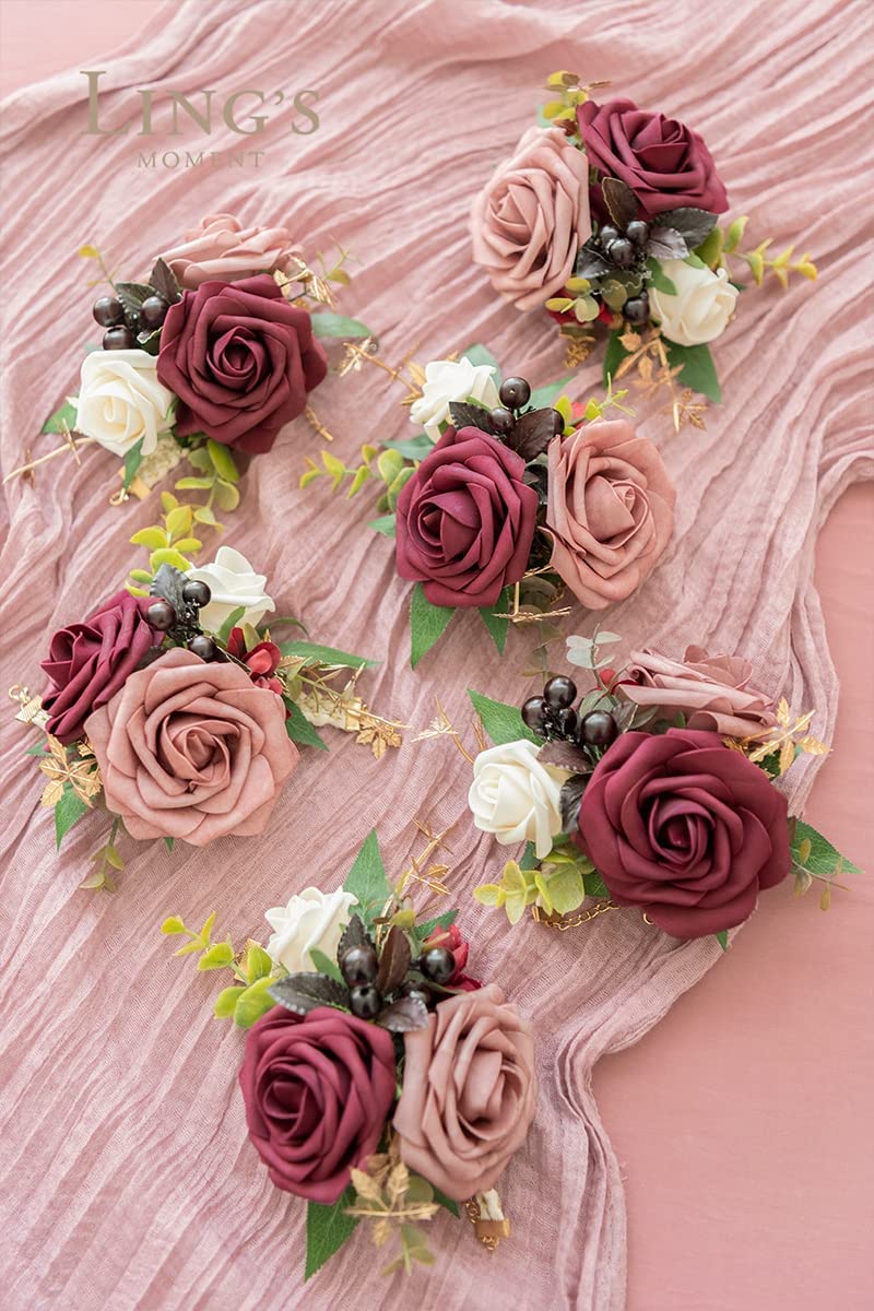 Ling's Moment Artificial Flowers 25Pcs Burgundy Roses Decor w/Stems,3" Real Touch DIY Foam Floral for Wedding Bouquet/Centerpieces, Outdoors Party Backdrop, Room/Table, and Garden/Pot Decorations