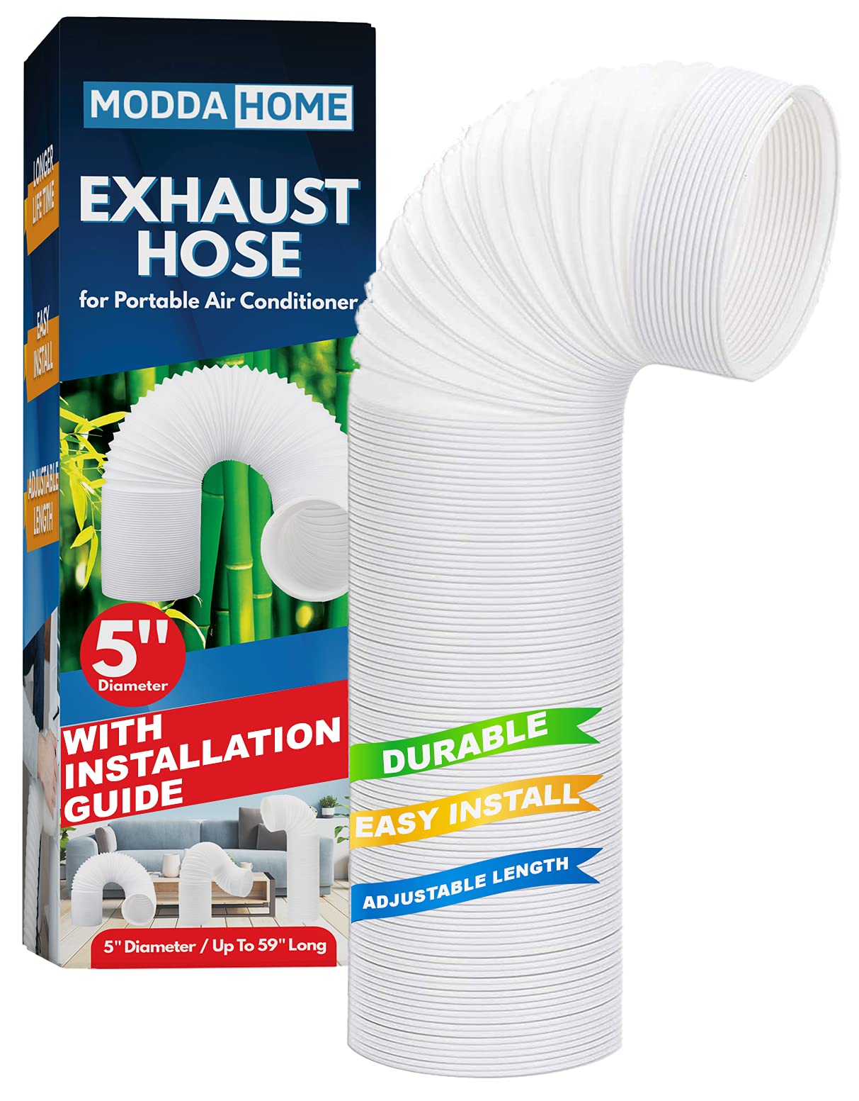 Modda Exhaust Hose for Portable Air Conditioner - 5 Inch Diameter - Universal - Flexible Counter-Clockwise AC Exhaust Hose (59 Inch Length)
