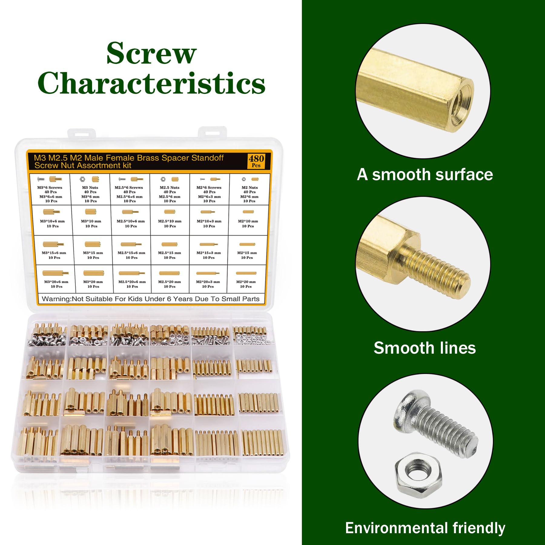 Csdtylh 480Pcs M2 M2.5 M3 Motherboard Standoffs&Screws&Nuts Kit, Hex Male-Female Brass Spacer Standoffs, Laptop Screws for DIY Computer Build, Electronic Projects, Raspberry Pi, Circuit Board etc.