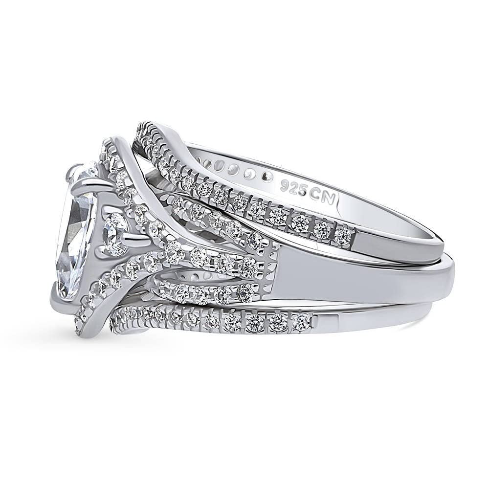 BERRICLE Sterling Silver 3-Stone Wedding Engagement Rings Pear Cut Cubic Zirconia CZ Woven Ring Set for Women, Rhodium Plated Size 4