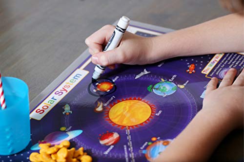 Tot Talk Solar System Educational Placemat for Kids – Made in USA – Durable, Double-Sided, Space Learning Placemat with Planet Facts & Quizzes – Waterproof, Wipeable, 17.5” x 11.5”