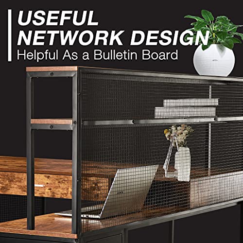HEAO L-Shaped Desk with 2 Drawers and Cabinet, Industrial Style Home Office Desk W/Storage Shelves,Corner Desk Double Computer Table Space-Saving (Light Brown)