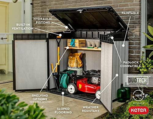 Keter Elite Store 4.6 x 2.7 Foot Resin Outdoor Storage Shed with Easy Lift Hinges, Perfect for Trash Cans, Yard Tools, and Pool Toys, Grey