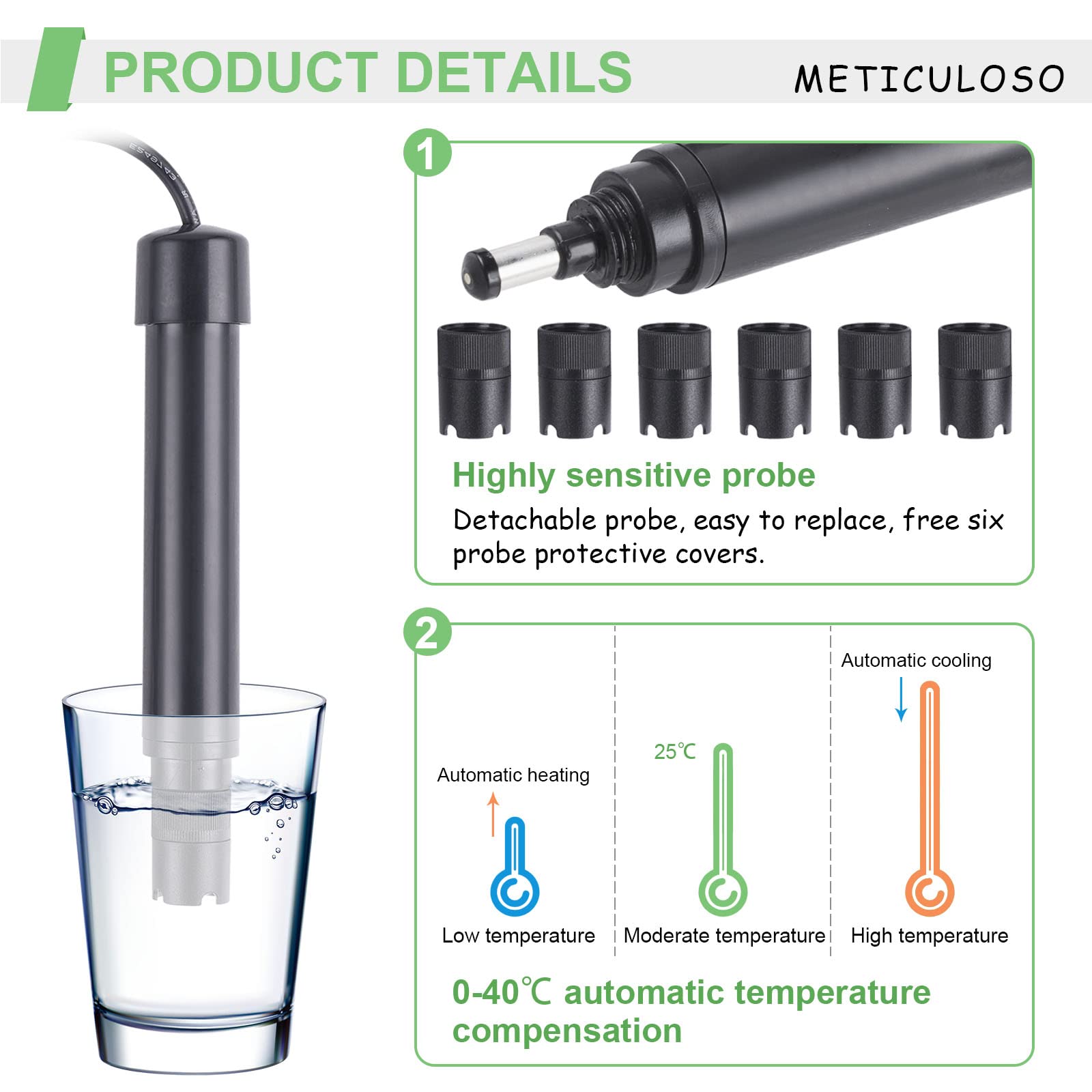 Meticuloso Portable Dissolved Oxygen Meter, DO Range:0-40.00 mg/L, Temperature Compensation: 0-40℃, with Backlight(Not Include Electrolyte Solution)