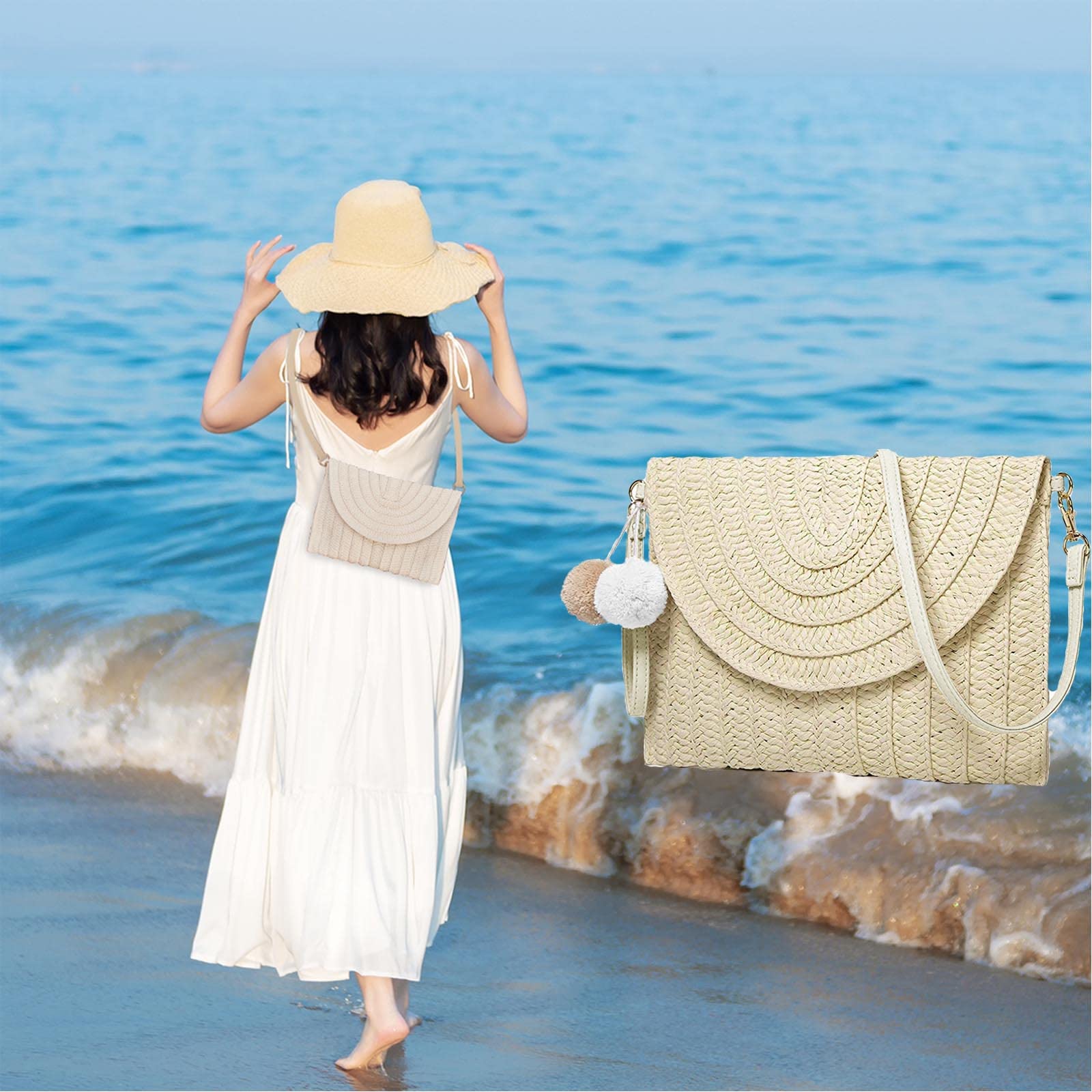 Raffia Woven Wicker Clutch Bag Straw Purse For Girls Summer Beach Crossbody Handbags