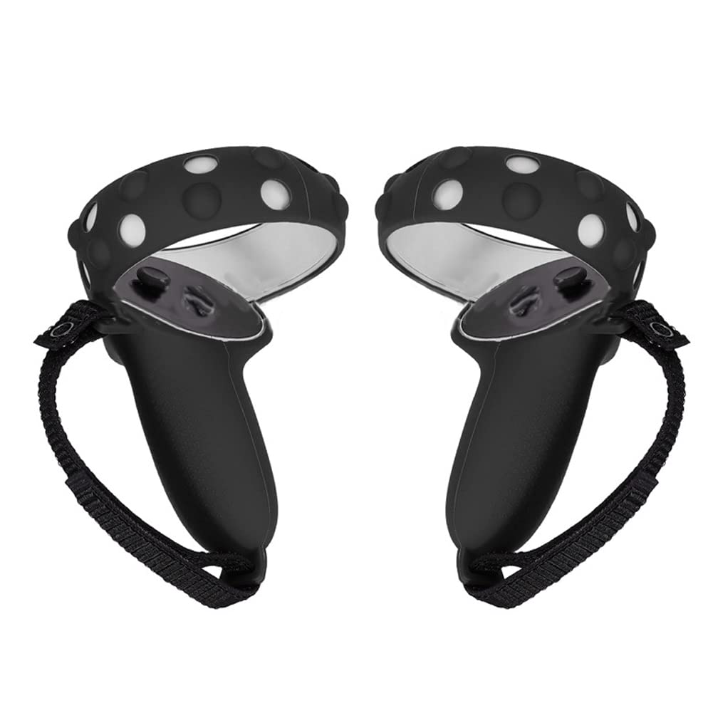 Touch Controller Grip Cover for 2 Anti-Throw Handle Silicone Protective Sleeve with Adjustable Wrist Knuckle Strap(Black)