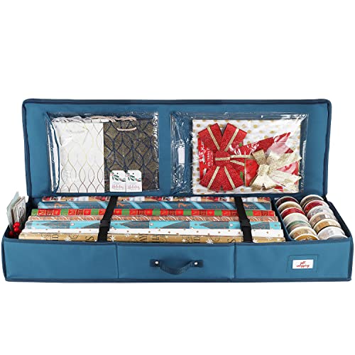 Hearth & Harbor Wrapping Paper Storage Container - Christmas Storage Bag with Interior Pockets - Gift Wrapping Organizer Storage Fits Up to 22 Rolls of 40" - Tear Proof Wrapping Paper Organizer