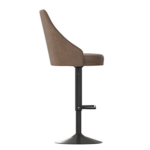 Flash Furniture Chrishelle Set of 2 Commercial Adjustable Height Bar Stools - Brown LeatherSoft Tufted Upholstery - Pedestal Base - Integrated Footring