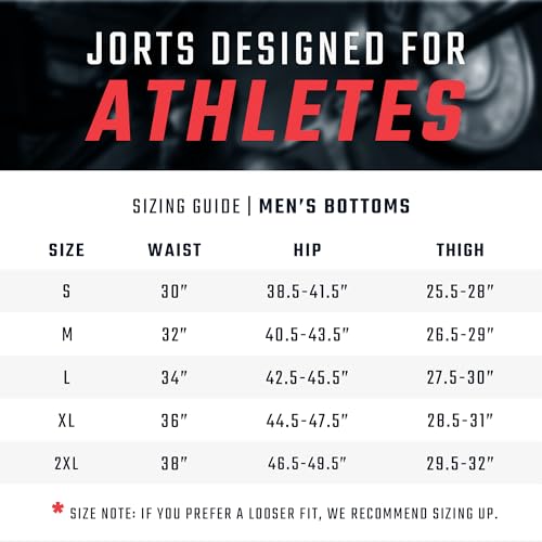 Born Primitive Flex Stretchy Denim Jorts for Men (Medium, Black Denim) - Cotton-Mix Jean Workout Shorts - Durable Stretchy Fabric Holds Its Shape While Still being Comfortable for All-Day Wear