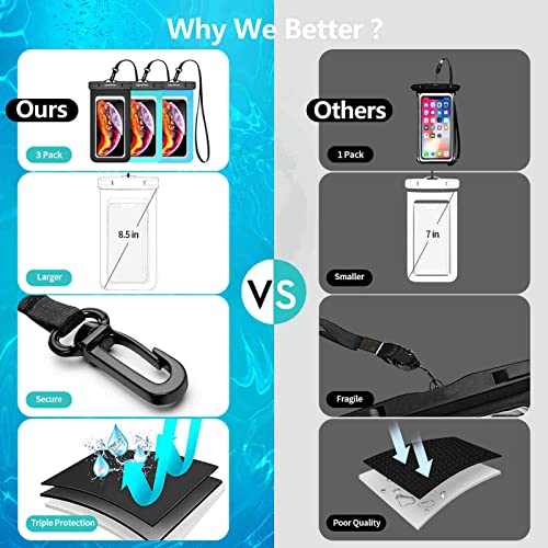 newppon Waterproof Cell Phone Pouch : 3 Pack Universal Water Proof Dry Bag Case with Neck Lanyard - Underwater Clear Cellphone Holder Large Protector for iPhone Samsung Galaxy for Beach Pool Swimming