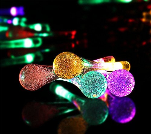KORADA Solar Strings Lights, 20 Feet 30 LED Water Drop Solar Fairy Lights, Waterproof Lights for Garden, Patio, Yard, Home, Parties- Multi Color