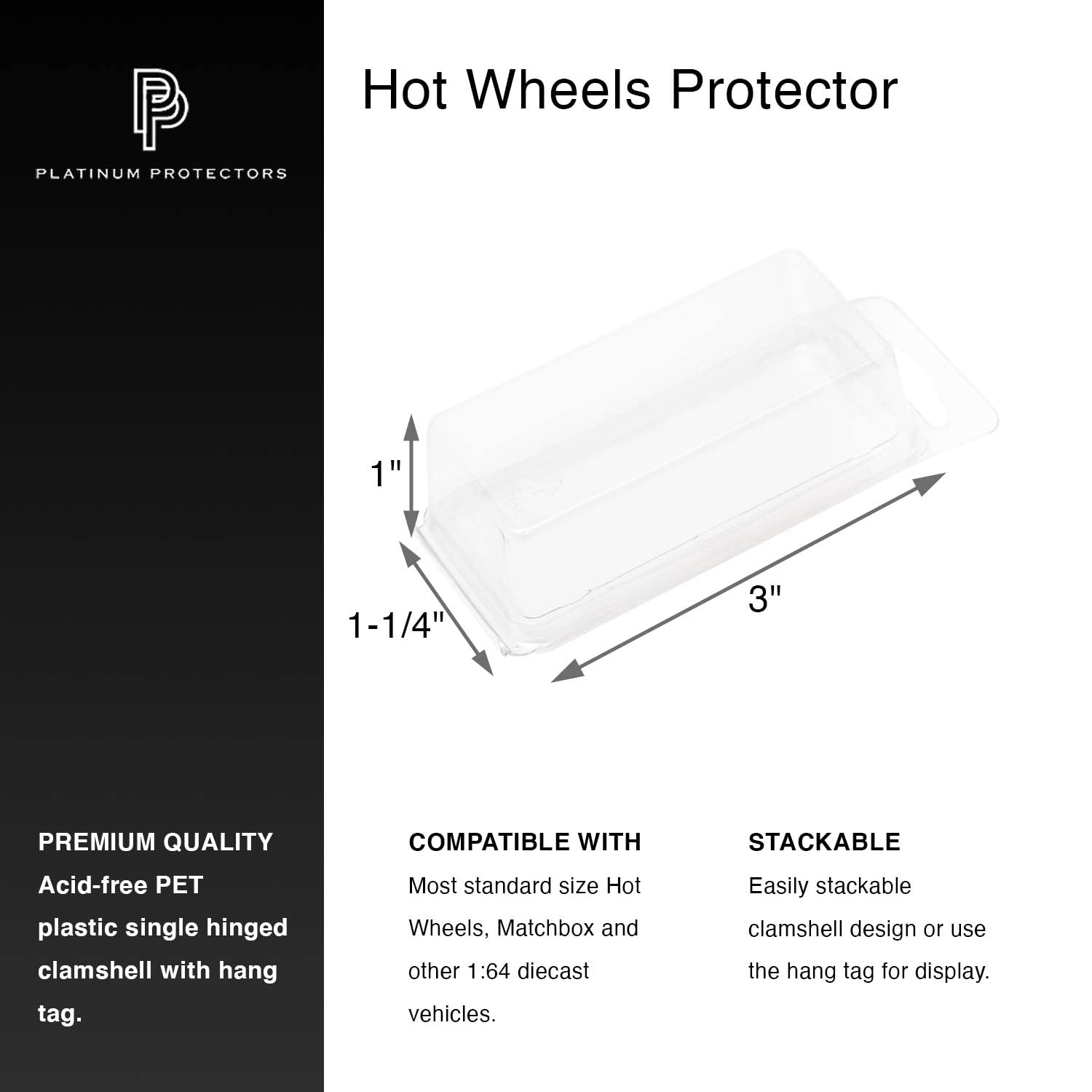 Platinum Protectors Clamshell Case for Loose Hot Wheels and Matchbox Cars (25 Pack)