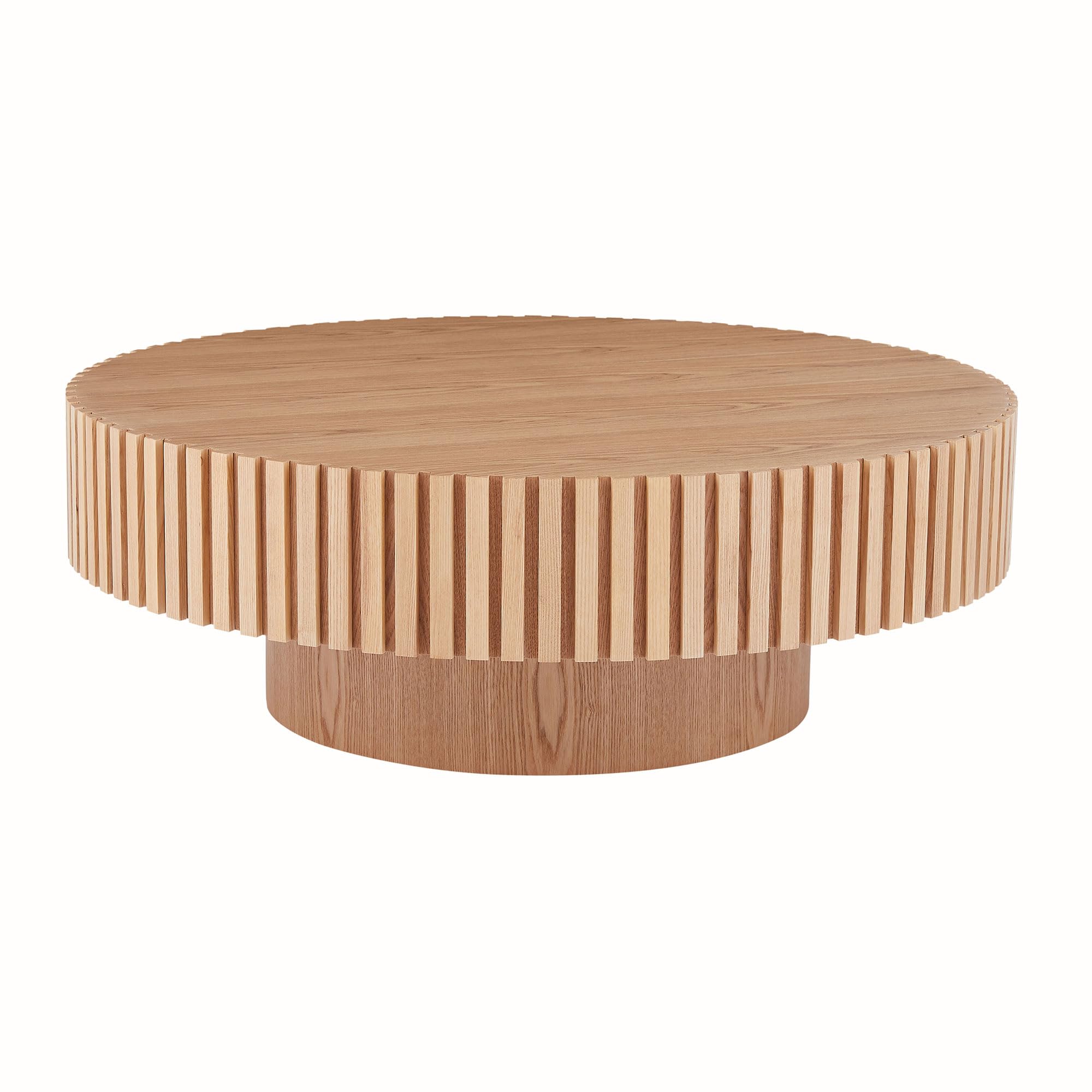 DREAMODERN 31.49'' Round Coffee Table Wood End Table for Living Room, Modern Contemporary Circle Fluted Drum Side Table, Easy Assembly for Small Space - ø31.49'' x 13.7''H Oak