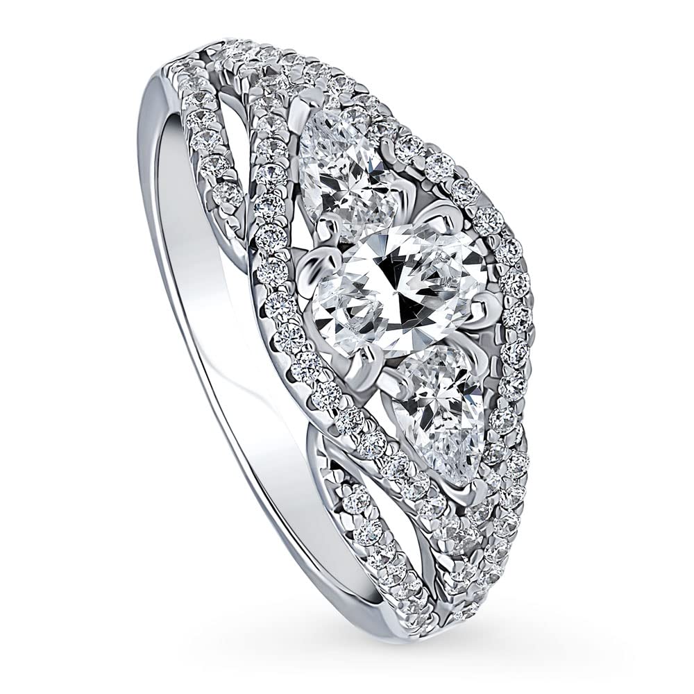 BERRICLE Sterling Silver Woven Wedding Engagement Rings Cubic Zirconia CZ 3-Stone Promise Ring for Women, Rhodium Plated Size 6
