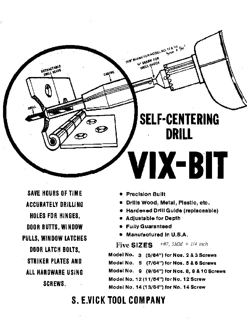S.E. Vick 3-Piece Set Vix-Bits Self-Centering Drill Bits #3, #5, #9
