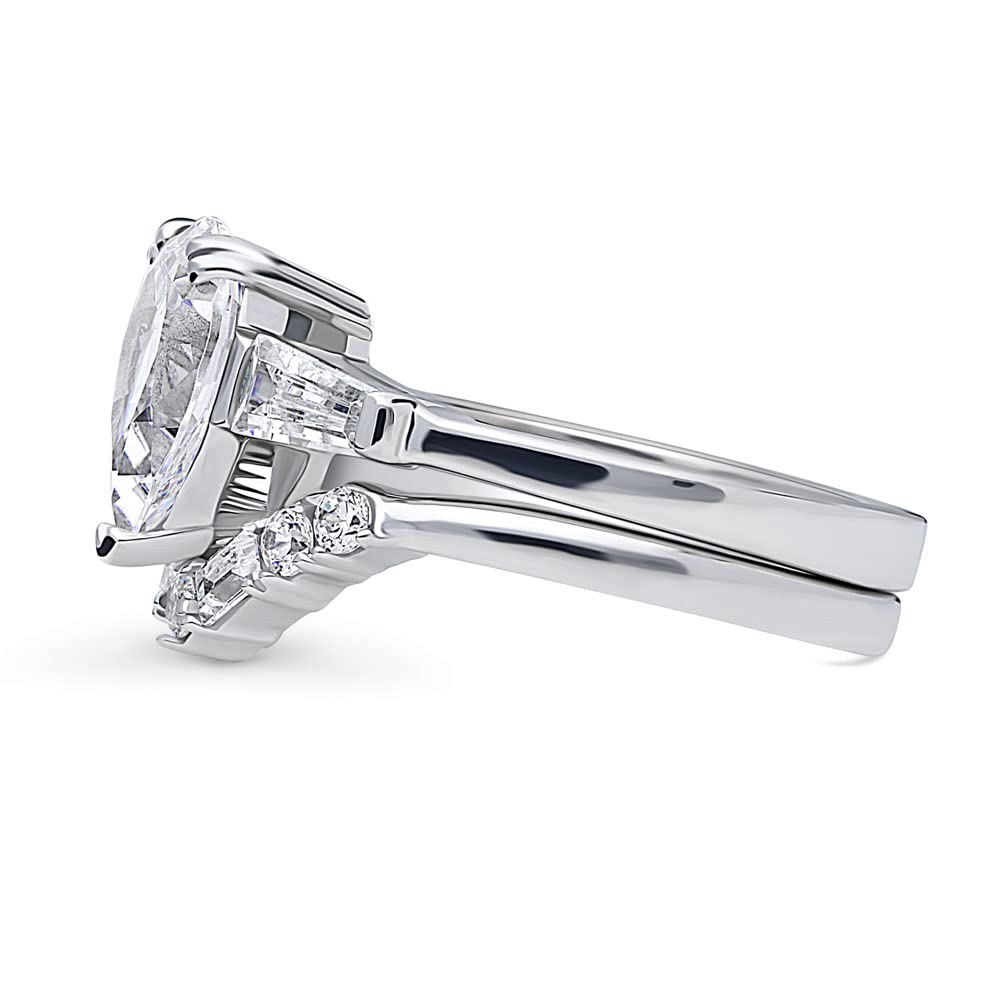 BERRICLE Sterling Silver 7-Stone Wedding Engagement Rings Cubic Zirconia CZ Solitaire Ring Set for Women, Rhodium Plated Size 9