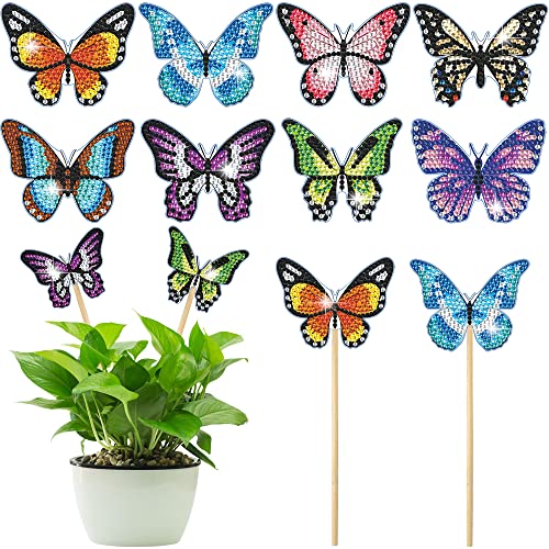 Vcekract 8 Pcs Butterfly Diamond Art, Diamond Painting Kits for Garden Decor, Butterfly Stakes Diamond Art Kits, Butterfly Diamond Art Club, Butterflies for Crafts