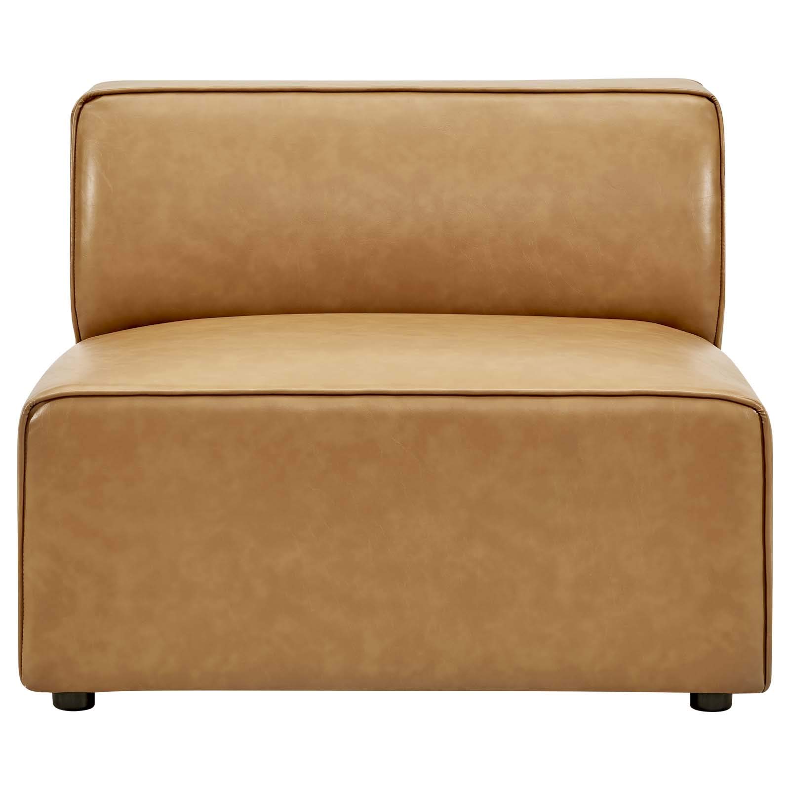 Modway Mingle Vegan Leather Sectional Sofa Armless Chair in Tan