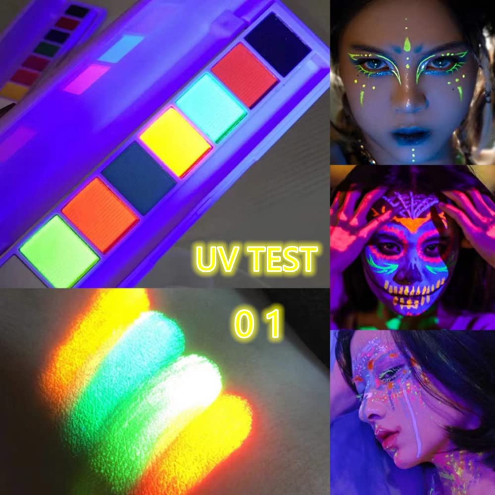 Go Ho 16 Colors Water Activated Eyeliner Palette,Highly Pigmented Bright Vibrant Fluorescent Rainbow Colorful Face and Body Paint Makeup,Matte and UV Paint Graphic Eyeliner,With Eyeliner Brush