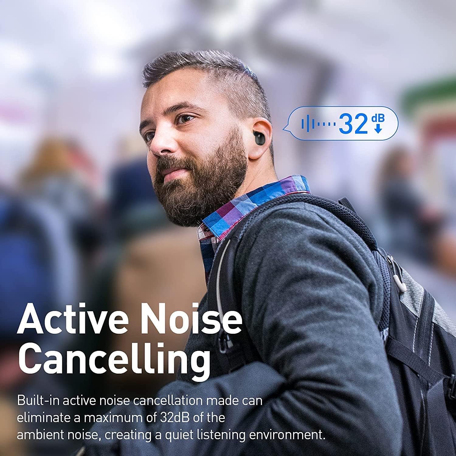 Bluetooth Earphone in-Ear, Wireless Earbuds Touch Control with Microphone, Bluetooth 5.2 Noise Cancelling Headphones, HiFi Stereo, IP67 Waterproof, LED Display Fast Charging Case, for Sport and Work.