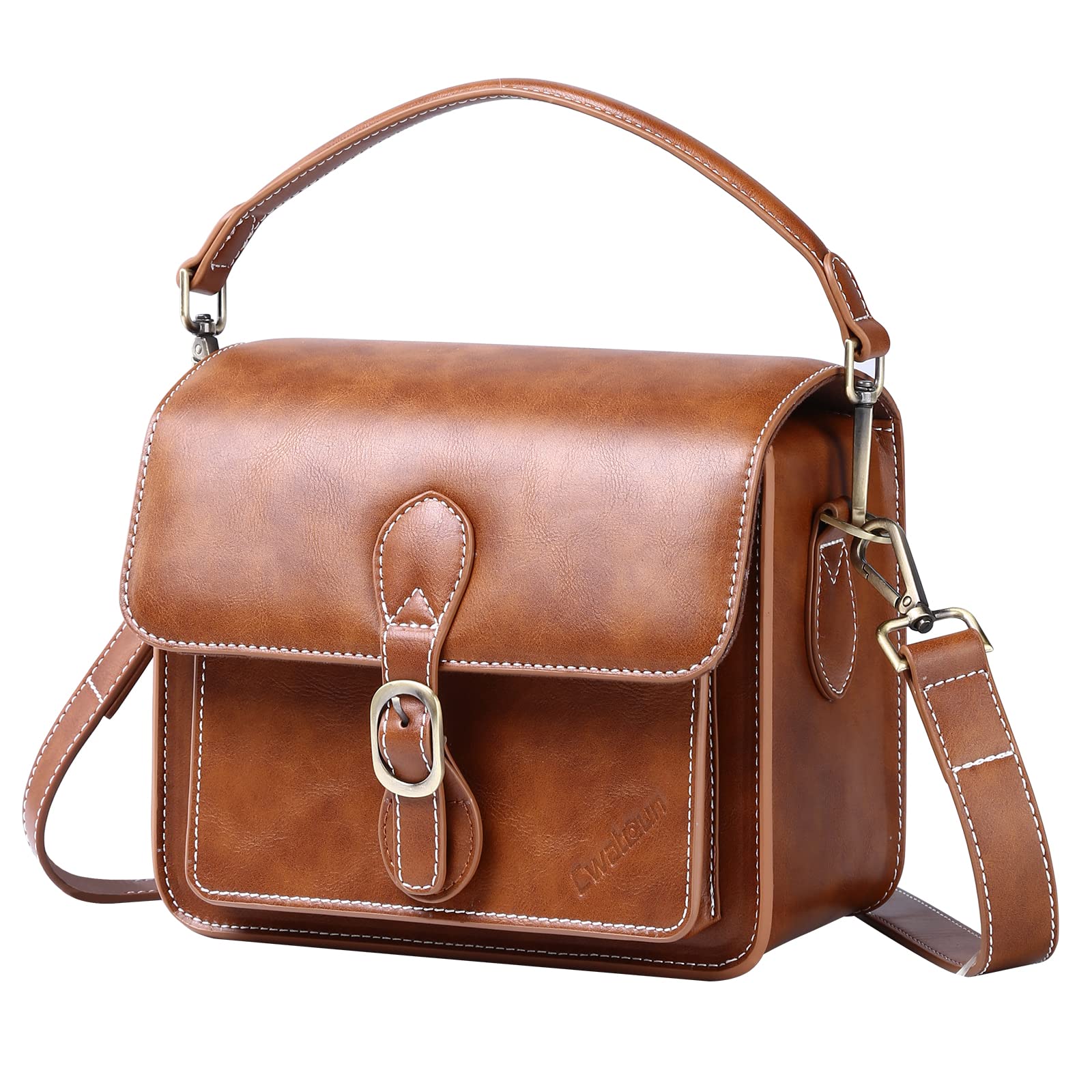 Cwatcun Camera Shoulder Bag Compact Camera Case Waterproof Retro Compatible for Canon Nikon Sony SLR DSLR Mirrorless Camera and Lens Brown, Small