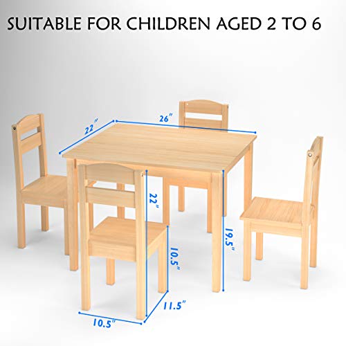 Nightcore Kids Wooden 4, Activity 2 to 6 Years, Toddler Game, Playroom Furniture, Picnic w/Chairs, Solid Wood 5 Piece Dining Table Set, Natural