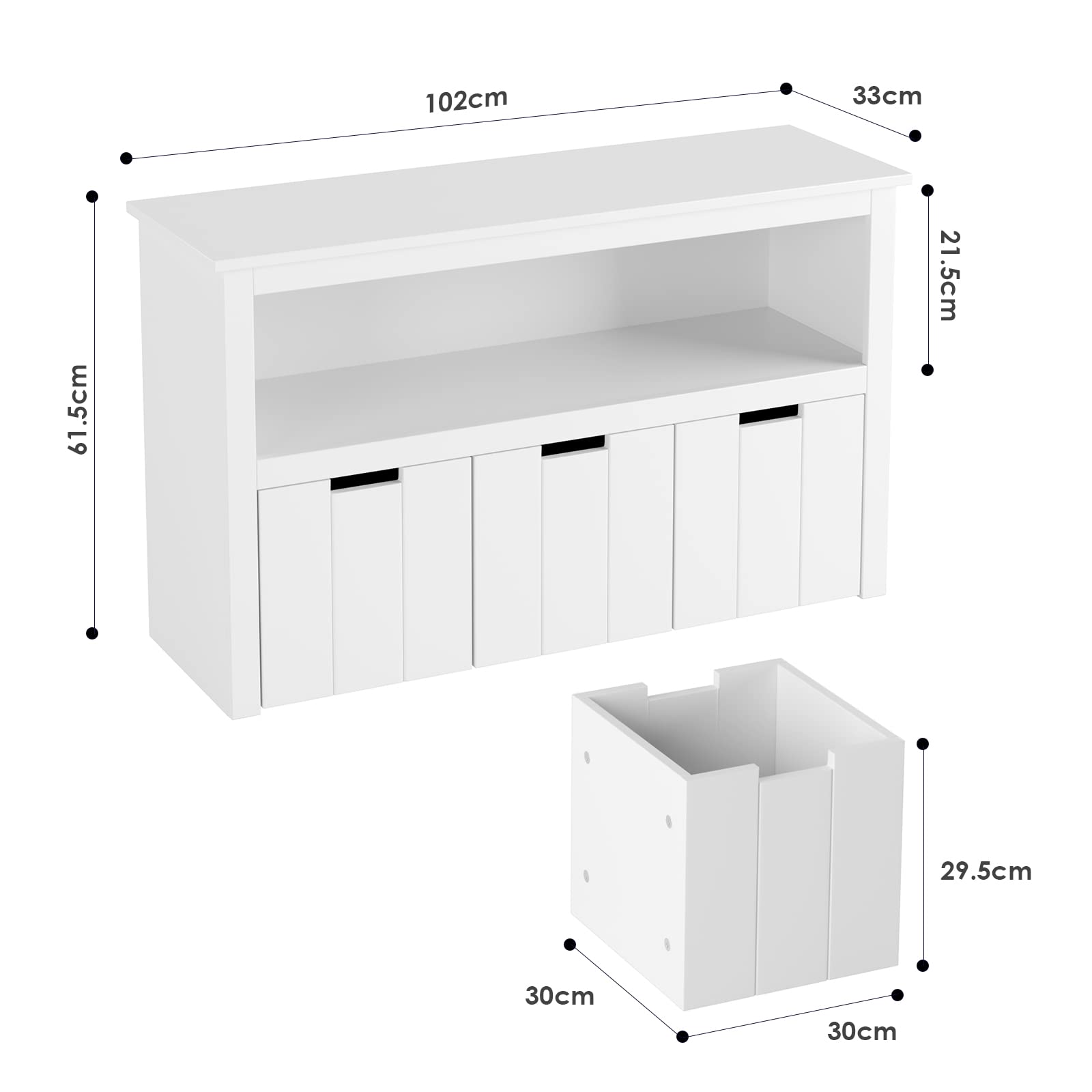FOTOSOK Toy Storage Cabinet with 3 Movable Drawers, Floor Storage Organizer with Hidden Wheel & Large Open Bookhelf, Organizer Chest for Playroom, White