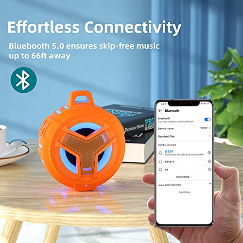 EBODA Bluetooth Shower Speaker, IPX7 Waterproof Portable Wireless Small Mini Speakers, Floating, 2000 mAh with RGB Light for Pool, Beach, Boat, Kayak Accessories, Gifts for Men and women -Orange