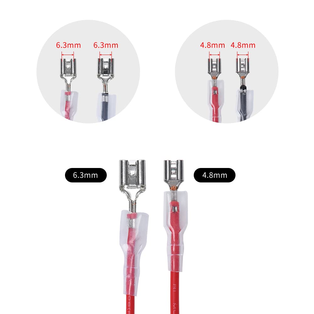 CNAODUN 32Pcs Female Spade Connector 4.8mm and 6.3mm Crimp Terminal with Insulating Sleeve and Wire Female Spade Quick Splice Assortment Kit