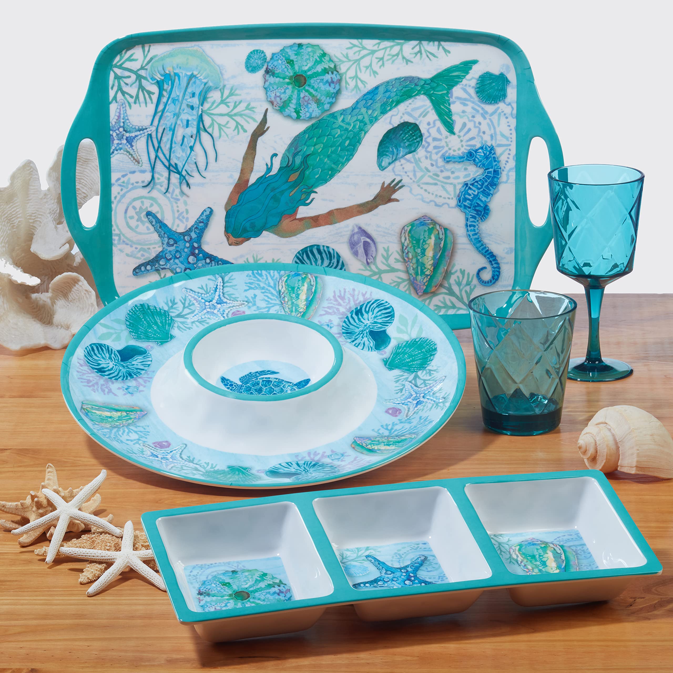 Certified International Serene Seas 12 Piece Melamine Dinnerware Set, Service For 4