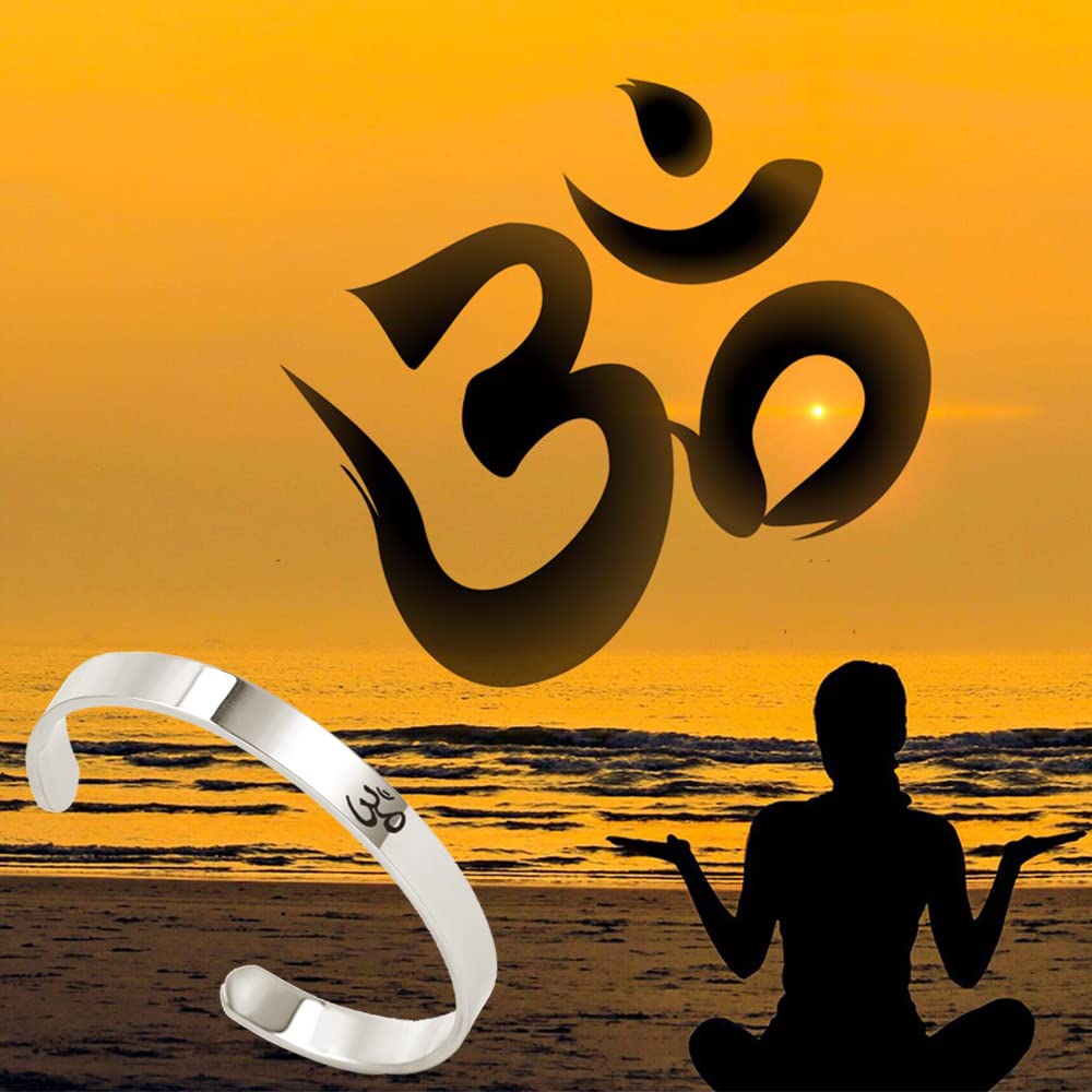 BaBakiak OM Bangle Stainless Steel, AUM Bracelet Cuff, Indian Jewelry for Meditation Yoga