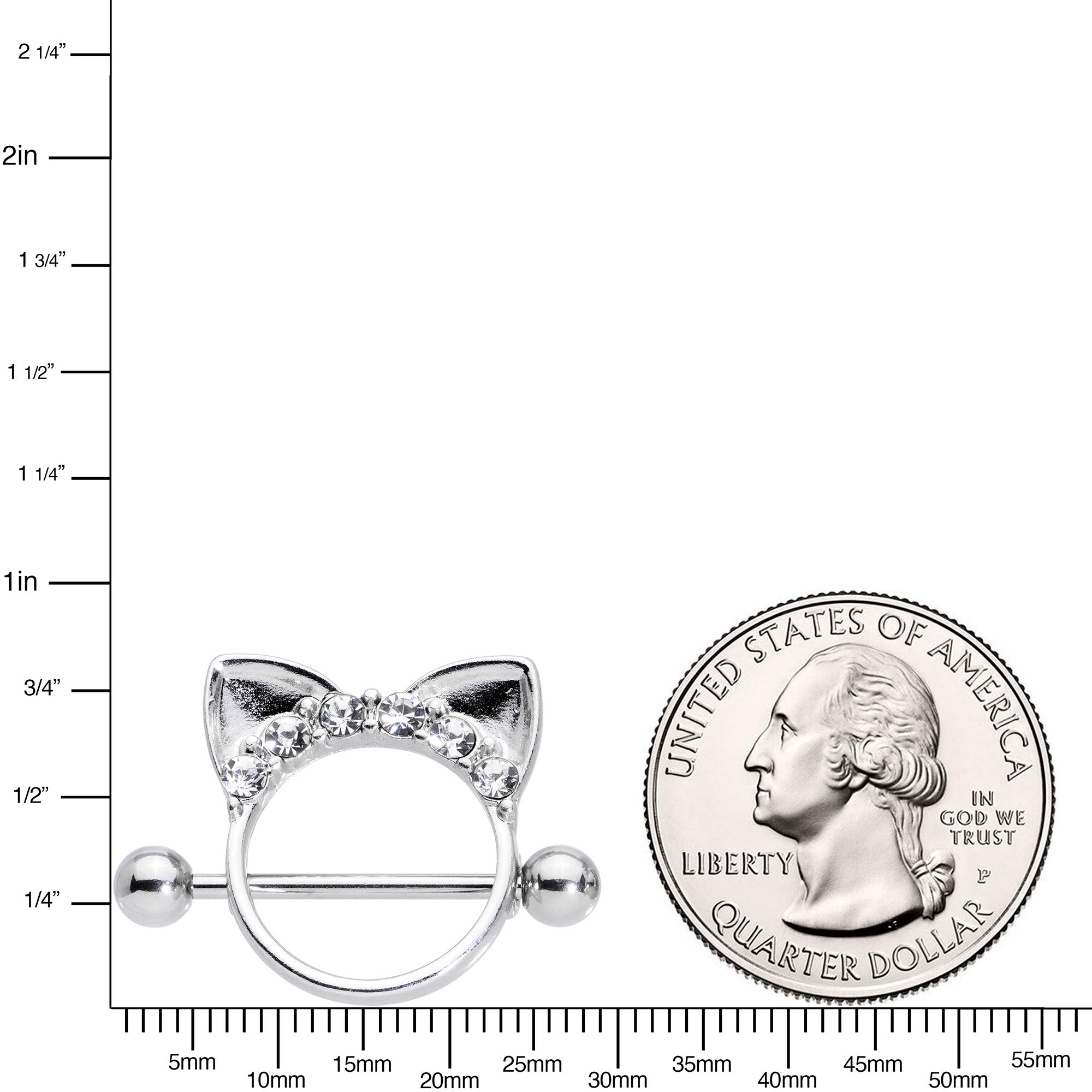 Body Candy 2Pc 14G Nipplerings Piercing Women Steel Pink Accent Cat Ears Nipple Shield Nipple Ring Set 9/16
