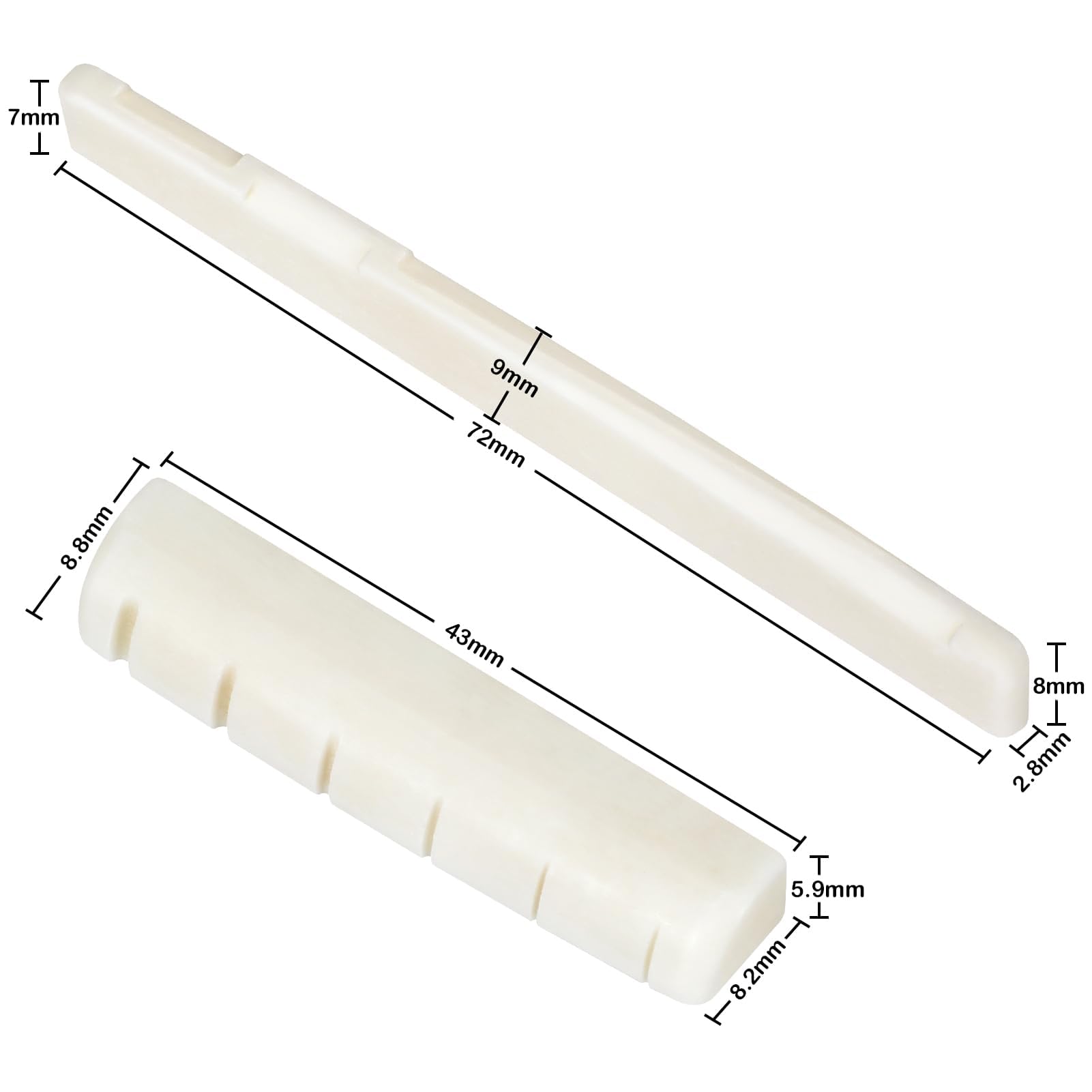 Blisstime 6 String Acoustic Guitar Bone Bridge Saddle and Nut Made of Real Bone for Acoustic Folk Guitar