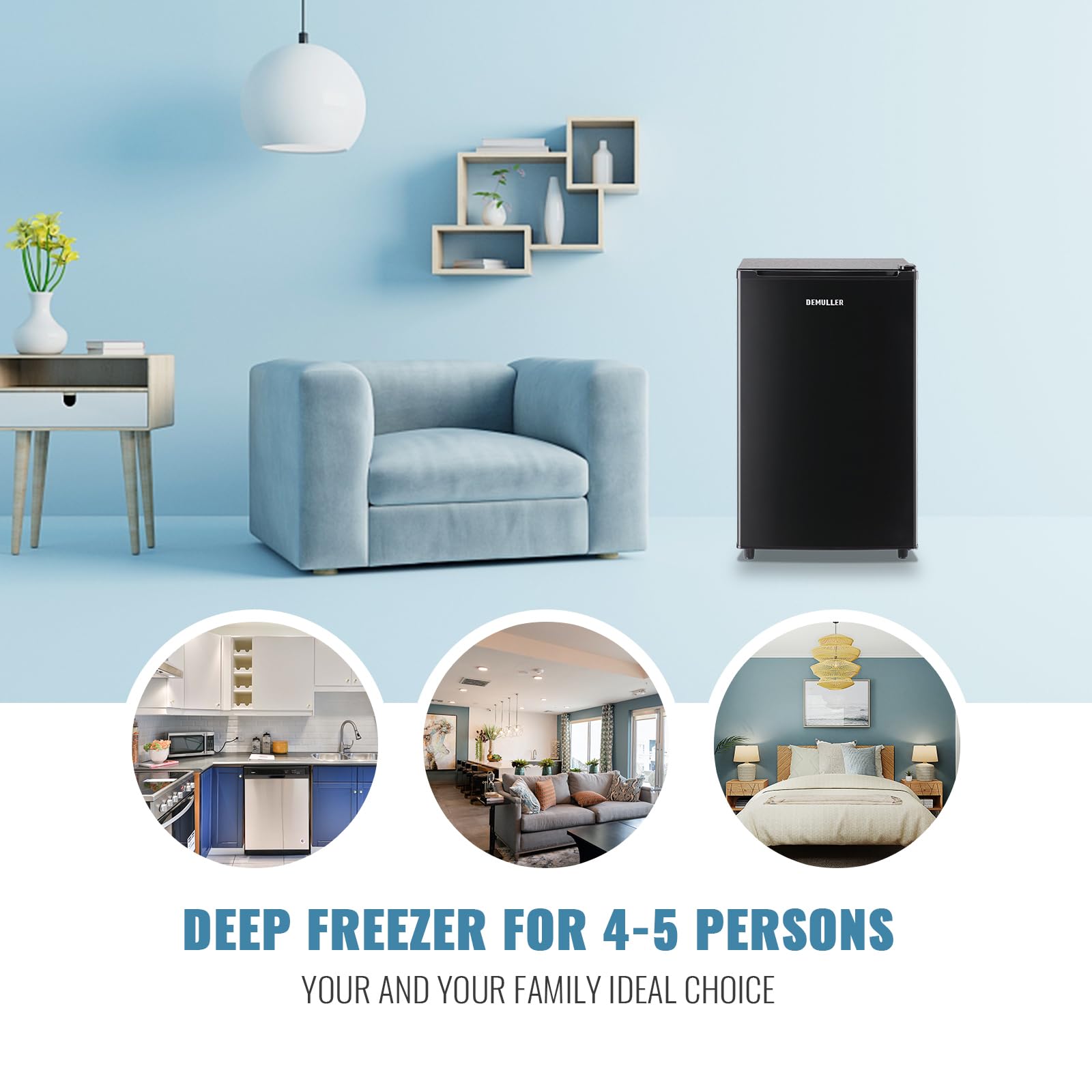DEMULLER Upright Freezer 3.2 Cu.ft Freezer Single Door Freestanding Small Freezer with Adjustable Thermostat Front Door Open Mini Freezer for Kitchen, Apartment, Basement, Dorm, Silver
